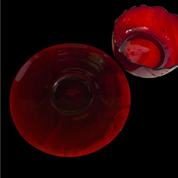 Accents | Antique Large Heavy Ruby Red Glass Bowl With Scallop Edge ...
